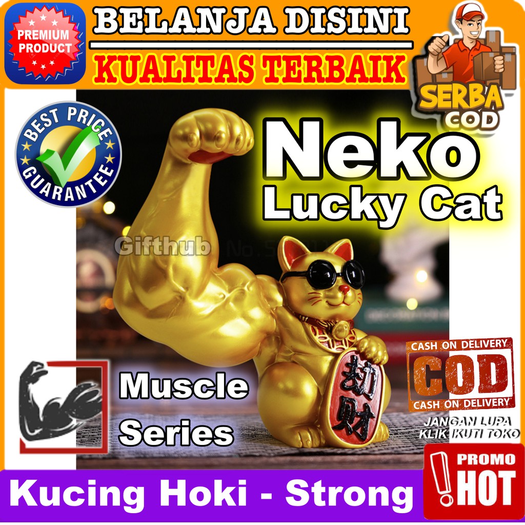 Jual Neko Lucky Cat Gold Muscle Series Strong Hand Kucing Hoki Jepang ...