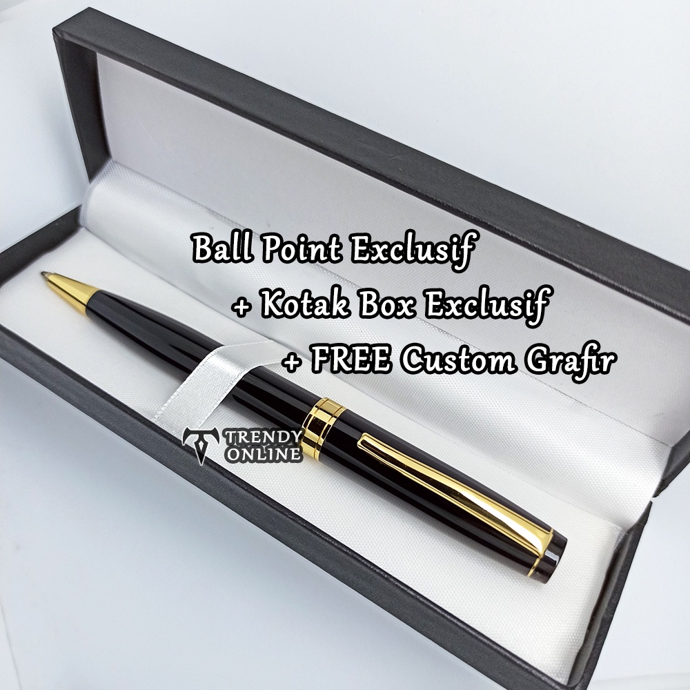 Jual Pulpen Cetak Nama Roller Ball Pulpen Hitam Klip Emas dan Kotak Box ...