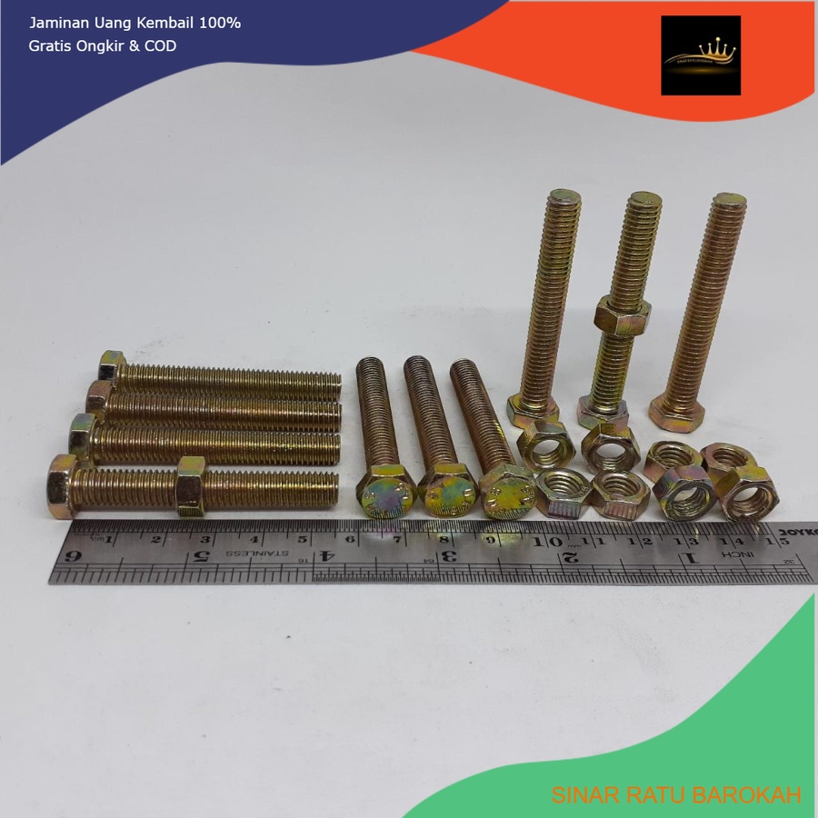 Jual BAUT MUR KUNING M8X55 / BMK M8X55 / BAUT M8X55 KUNING BMK M8 X 55 KUNCI 12 PANJANG 5,5CM 5 ...