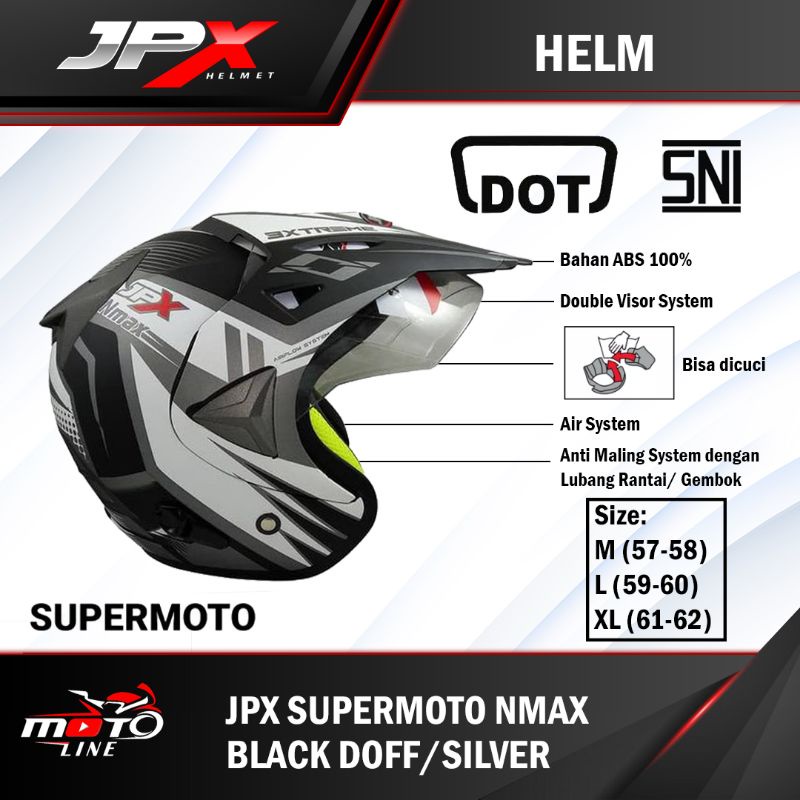 Jual helm jpx supermoto nmax black doff/silver | Shopee Indonesia