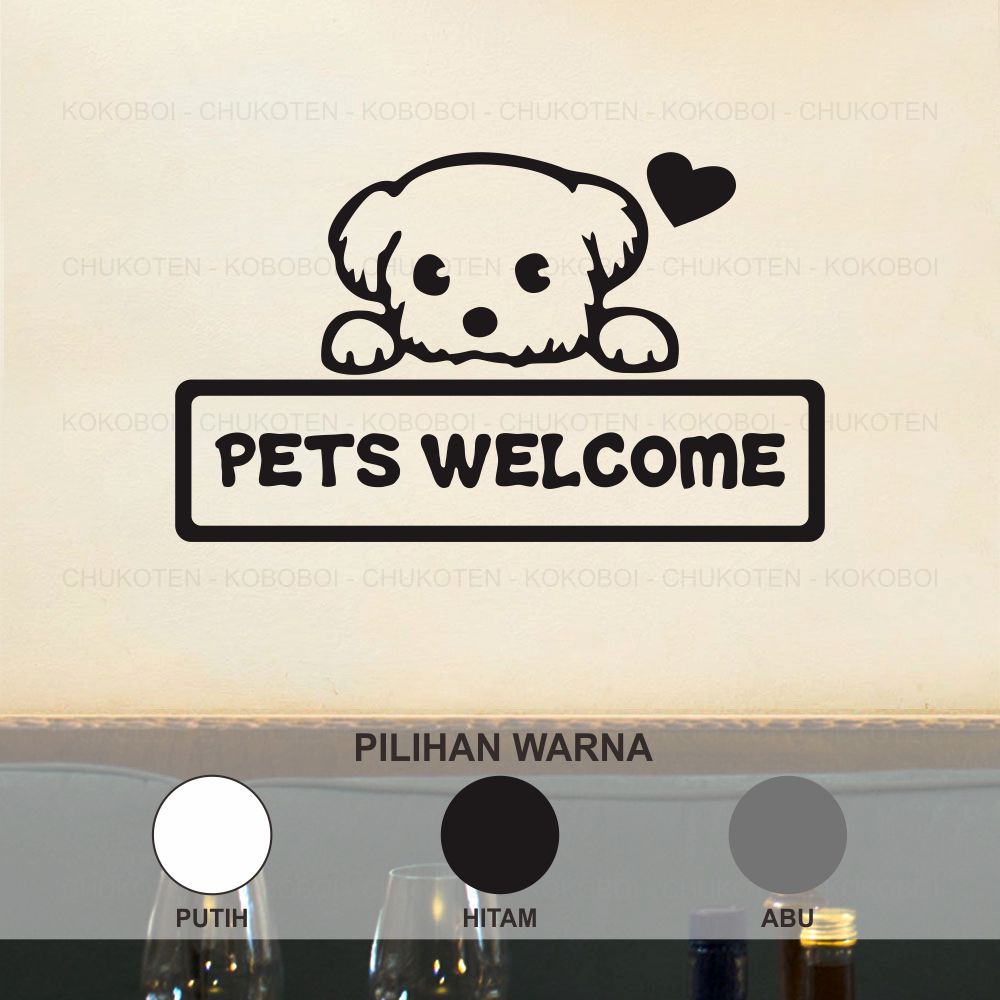 Jual Stiker Dinding Pets Welcome Dog Pudel Intip Cutting Sticker Cafe ...