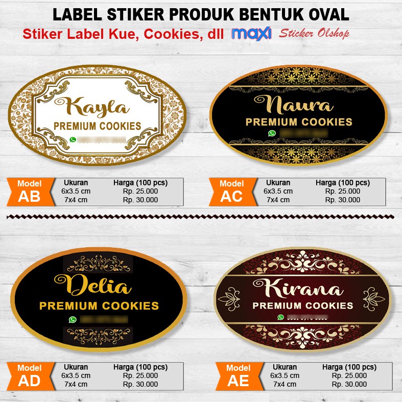 Jual Cetak Stiker Label Produk Kue Stiker Toples Kue Bentuk Oval (AB-AE ...