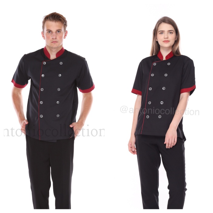 Jual PRIA-KOKI-SERAGAM- BAJU KOKI / CHEF HITAM DOVE LIST MERAH MAROON ...