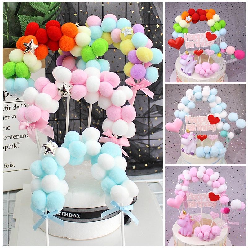 Jual Topper Cake BALON POM PELANGI AWAN BUNGA 3D - Hiasan Kue Ulang ...