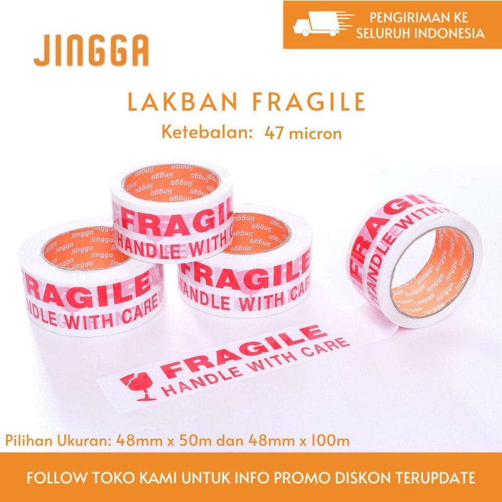 Jual Lakban Fragile / OPP Tape Fragile 48mm x 100m x 47mic | Shopee ...