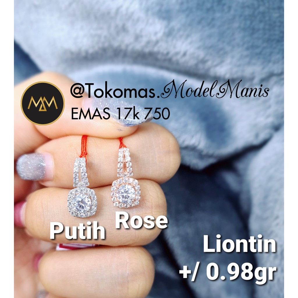 Jual Liontin diamond looks kotak emas putih 750 kadar 17 K | Shopee ...