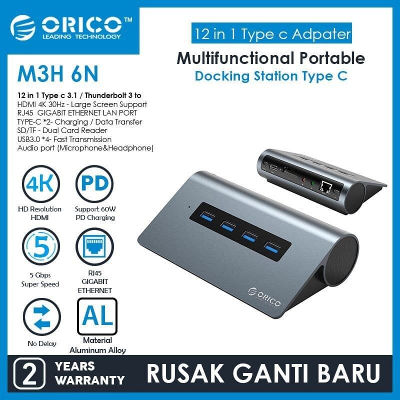 Jual ORICO M3H-6N Type-c Multi-function Aluminum Alloy Docking Station ...
