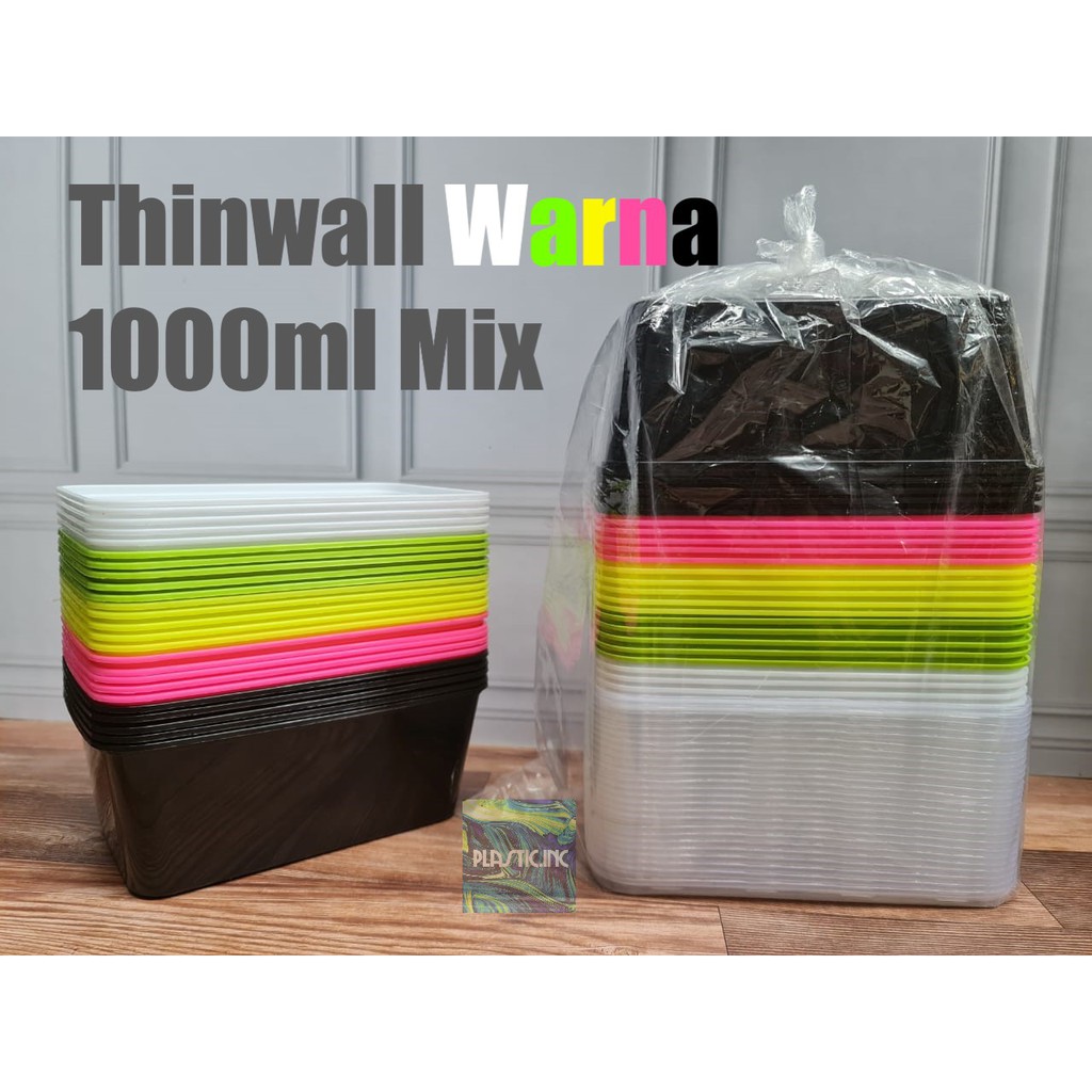 Jual Thinwall 1000 ml Warna/Box Kotak Plastik Warna/Thinwall Warna ...