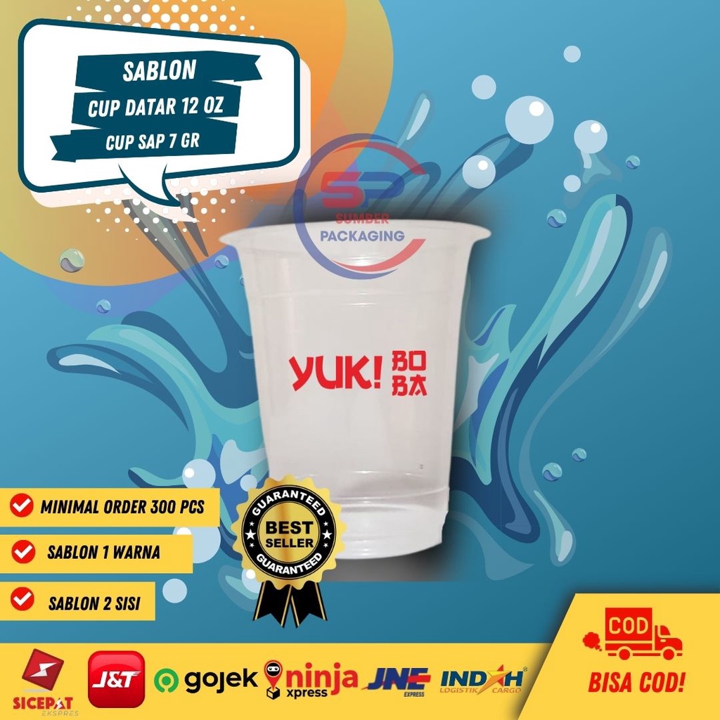 Jual SABLON CUP DATAR 12OZ SAP 7 GR PLASTIK GELAS MINIMAL ORDER 300 PCS ...
