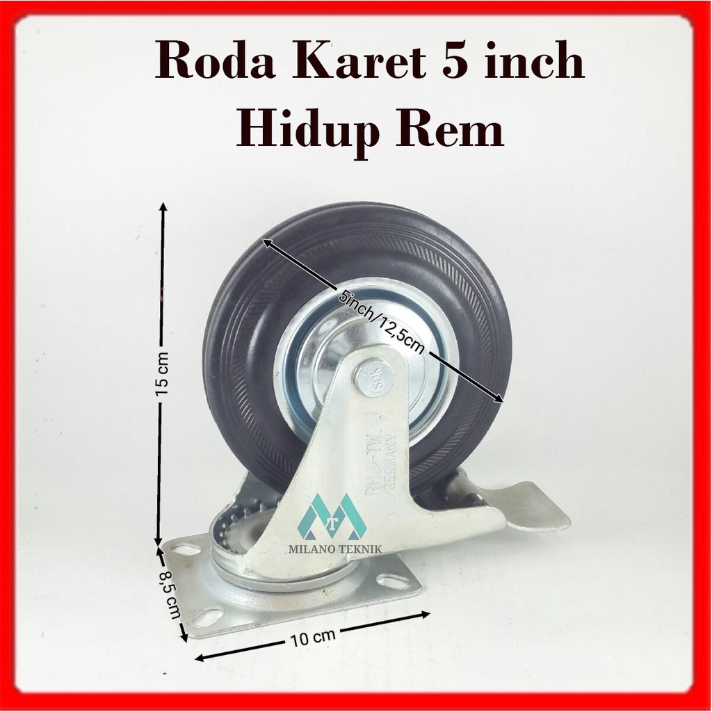 Jual Roda Troli 5" hidup rem roda karet roda etalase roda gerobak roda ...