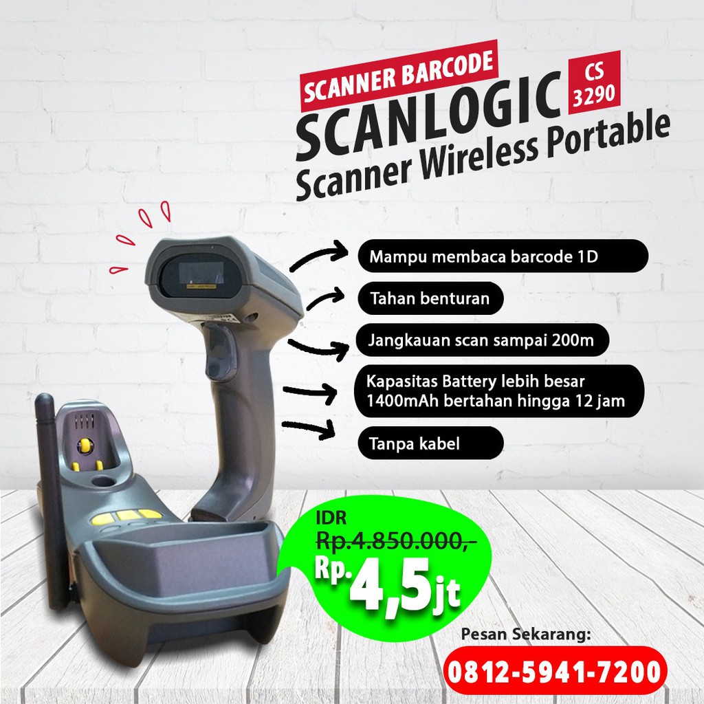 Jual SCANNER BARCODE SCANLOGIC WIRELESS PORTABLE 3290 GARANSI RESMI 1 ...