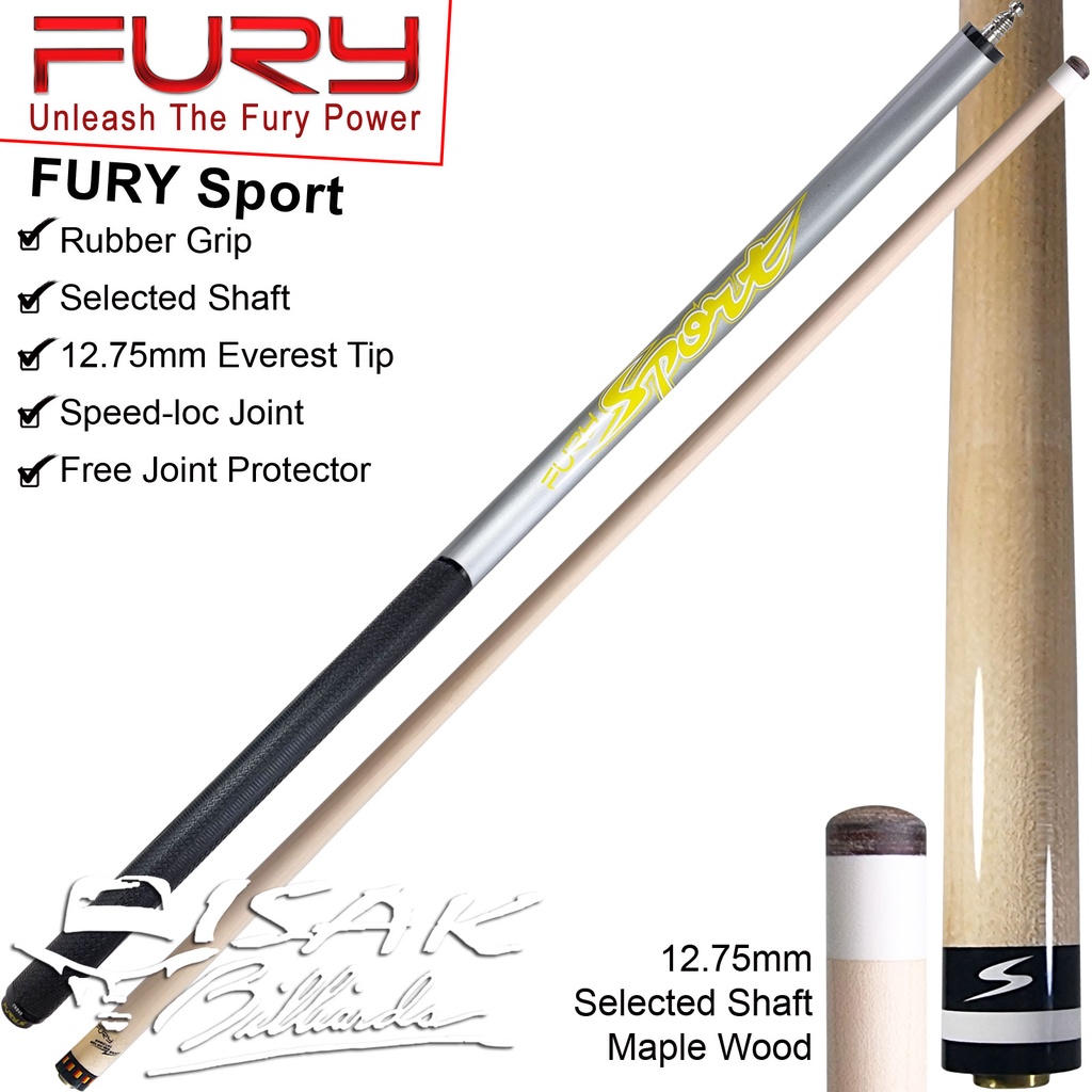 Jual Fury Sport Yellow Pool Cue - Rubber Grip Maple Billiard Stick ...