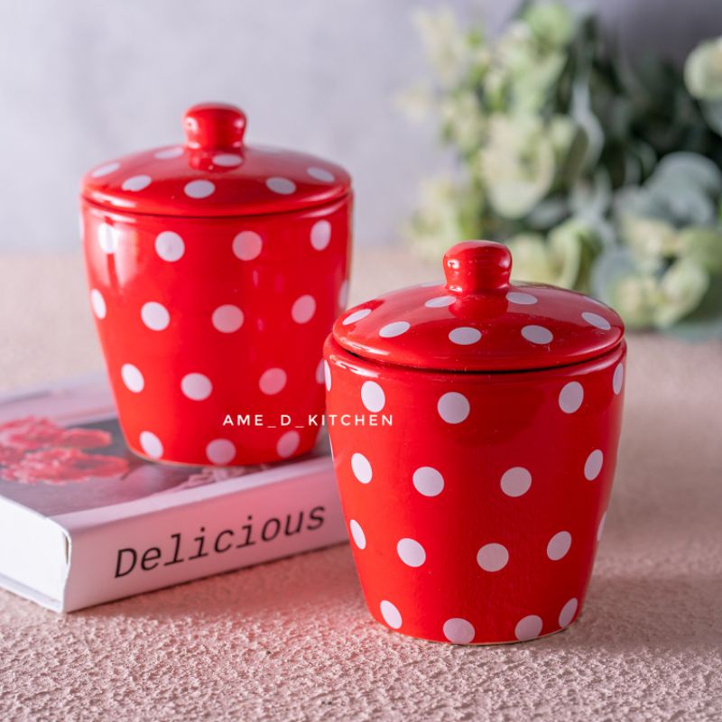 Jual Tempat permen keramik polkadot merah putih | Shopee Indonesia