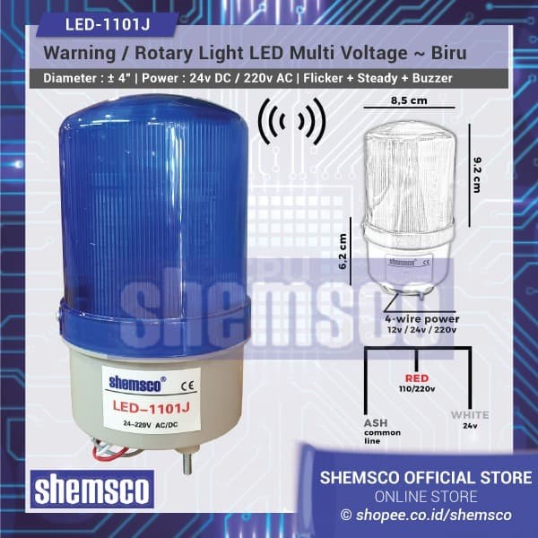 Jual Produk Terbaru Warning Light Led Buzzer Biru Led-1101-J Shemsco 24V 220V 4 Inch | Shopee ...