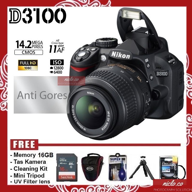 Jual [NEW] KAMERA NIKON D3100 + LENSA KIT 18-55mm VR - GARANSI 1 TAHUN - CAMERA DSLR d3200 1100d ...