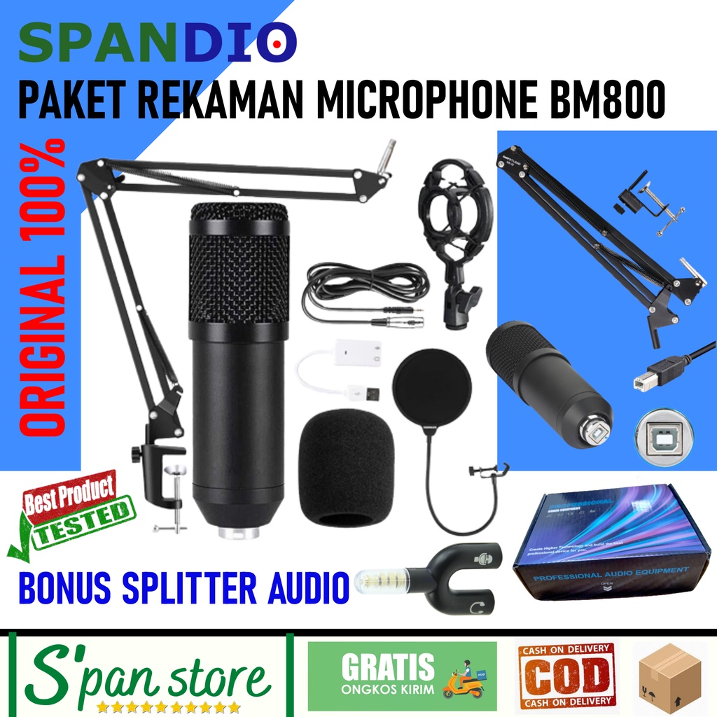 Jual Mic Microphone BM800 BM-800 PAKET KOMPLIT Youtuber Vlogger Tiktok ...