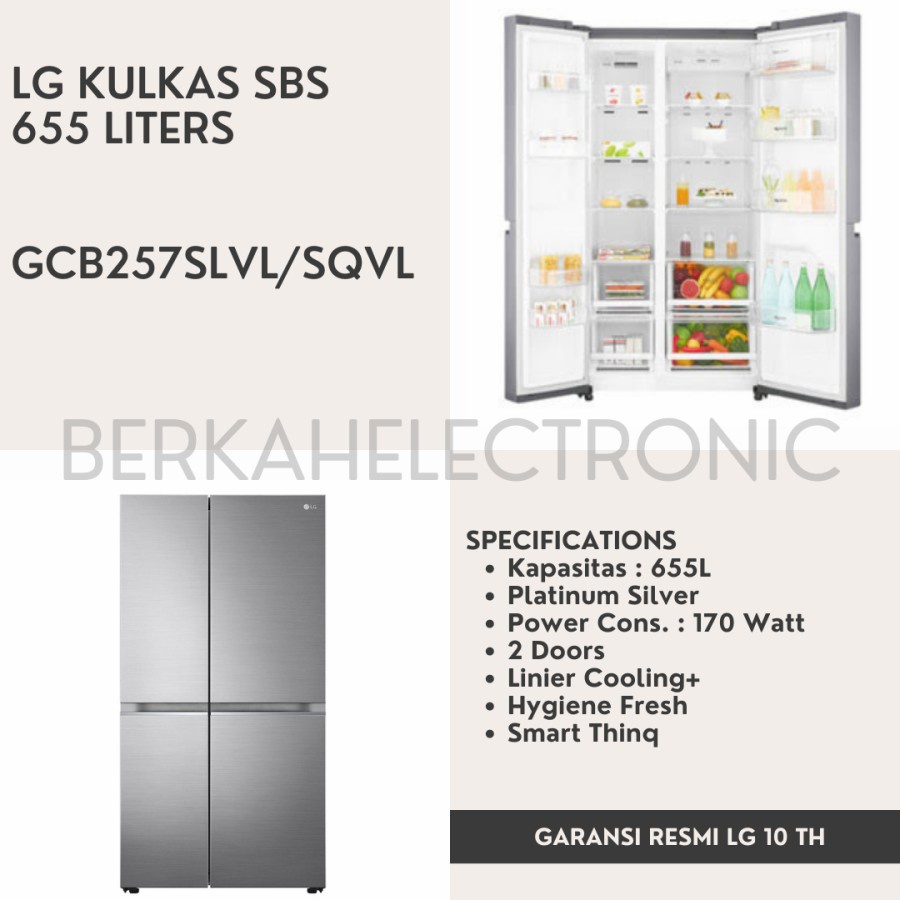 Jual LG KULKAS SIDE BY SIDE 655L NEW 2022 - GCB257SLVL/SQVL | Shopee Indonesia