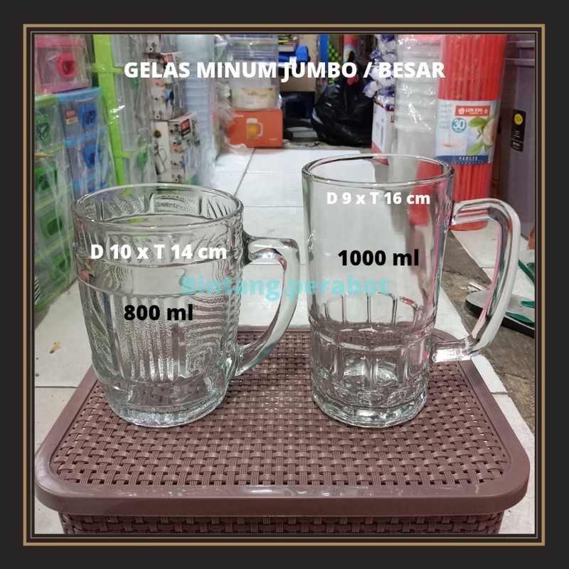 Jual Gelas Gagang Kaca Jumbo 800-1000 ml / Gelas Kaca Besar / Gelas ...