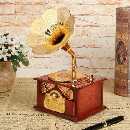 Jual Antique Wooden Metal Phonograph Hand Crank Vintage Gramophone ...