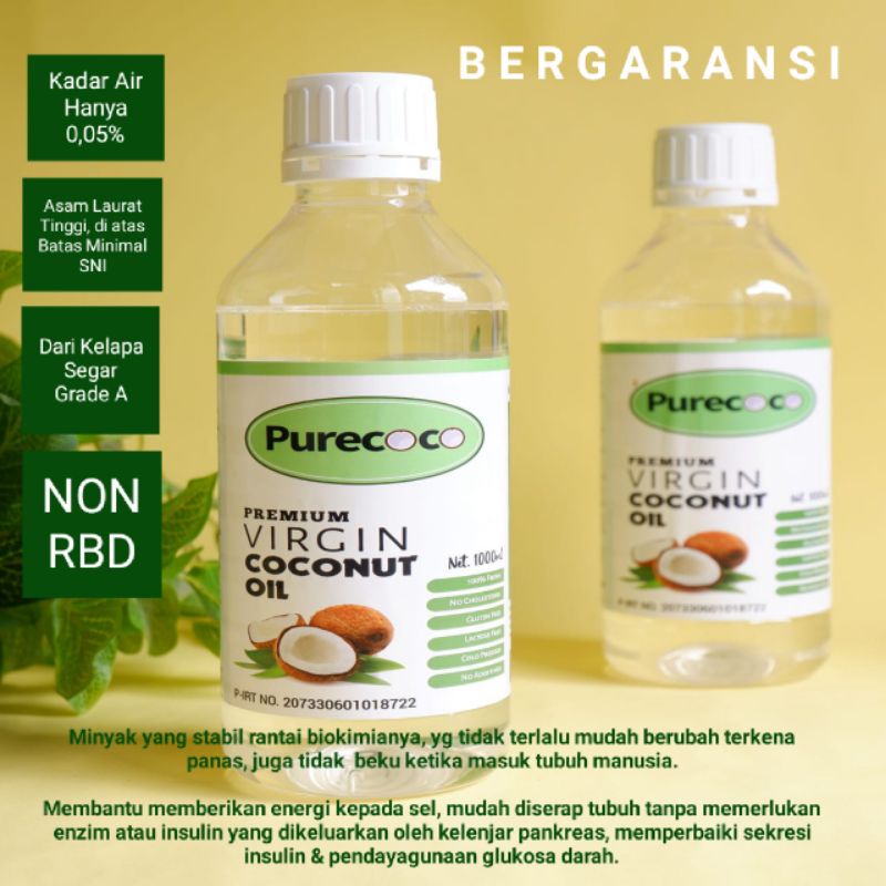 Jual VIRGIN COCONUT OIL (VCO) Purecoco1 Liter | Shopee Indonesia
