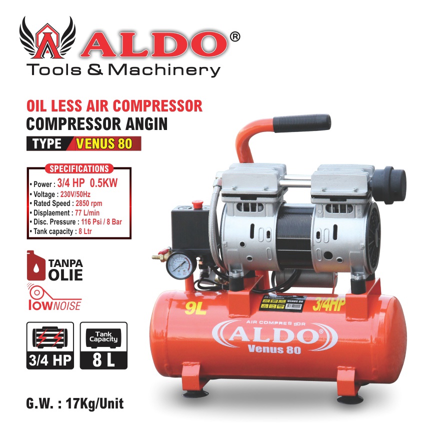 Jual Mesin Compressor Tanpa Oli aldo Venus 80 Low noise | Shopee Indonesia