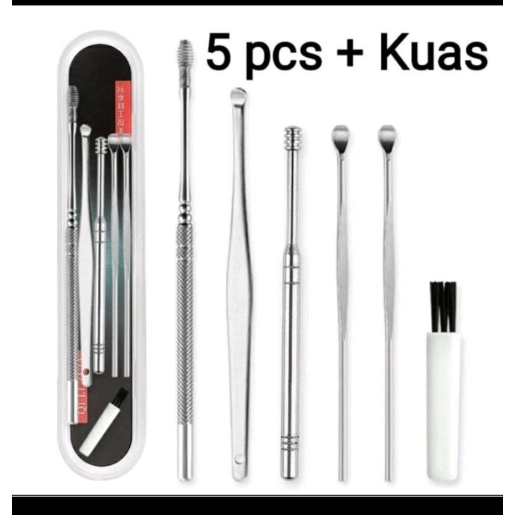 Jual SH korek kuping set isi 6 stainless ear pick 6 pcs set pembersih ...