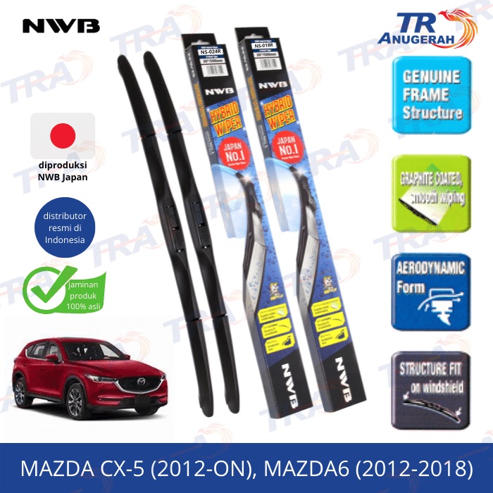 Jual Wiper Depan HYBRID Frameless NWB JAPAN CX5, MAZDA 6 24 18 inch | Shopee Indonesia