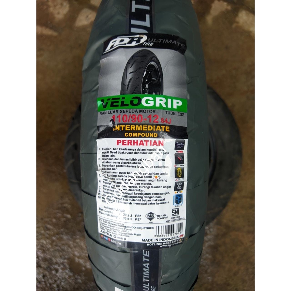 Jual ( RING 12 ) FDR VeloGrip 110 / 90 - 12 Tubeless Ban luar Motor ...
