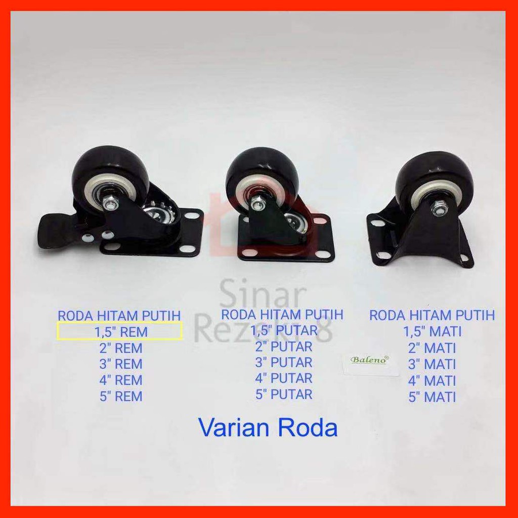 Jual Roda Pu HITAM 1,5” inch REM Hidup / Brake Caster Trolley Troli ...