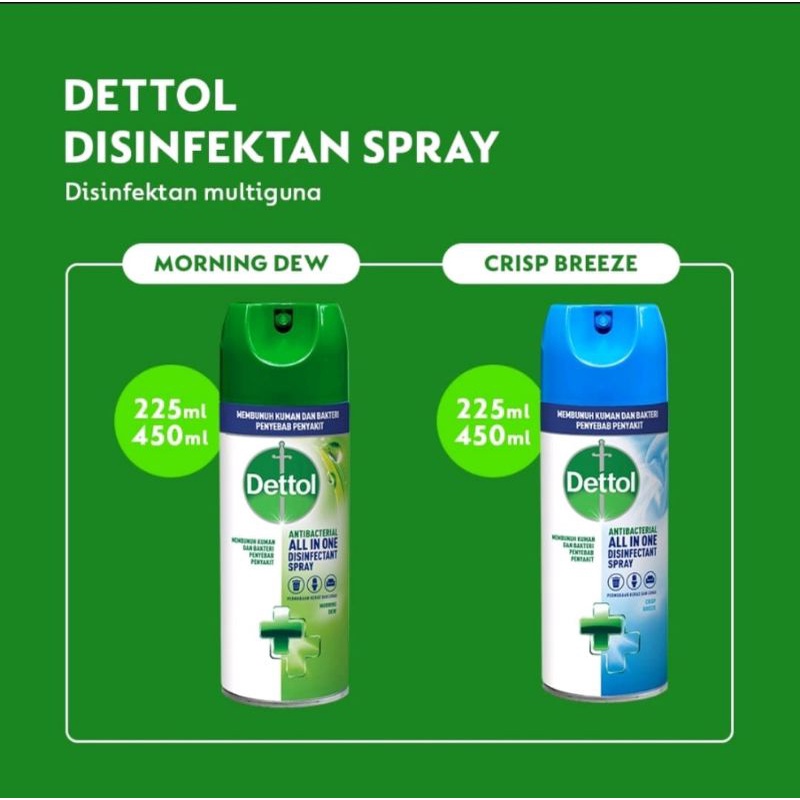 Jual Dettol Disinfektan Spray 225ml 450ml Crisp Breeze Morning Dew ...