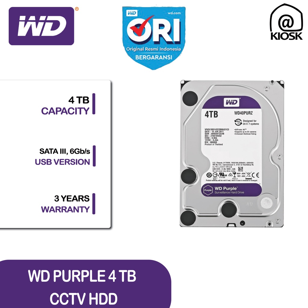 Jual WD Purple 4TB - CCTV HDD - Internal Hard Disk Surveillance - 3 ...