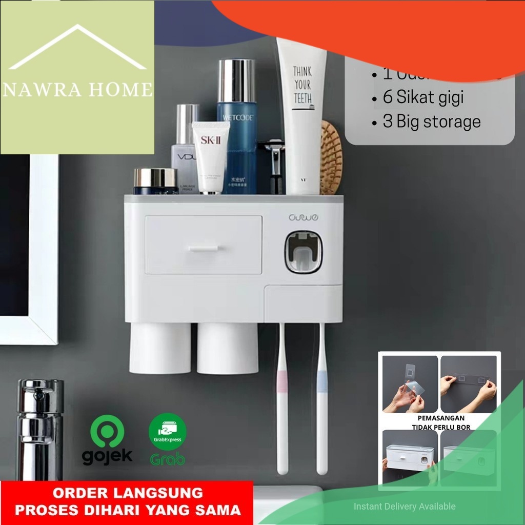 Jual Dispenser Odol, Tempat Sikat Gigi Premium 2 Gelas / Rak Kamar ...
