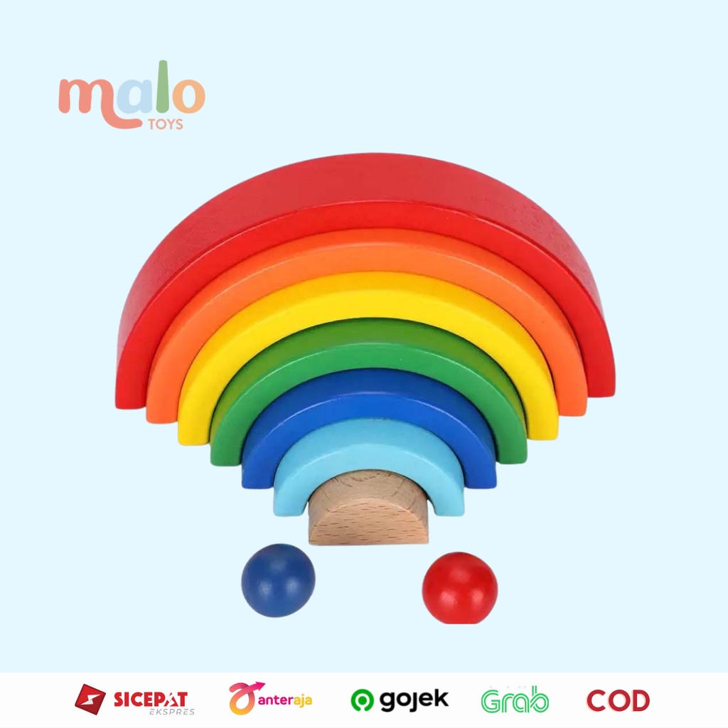 Jual MALOTOYS - Wooden Rainbow Stack & Ball Montessori Wood Kayu Blocks ...