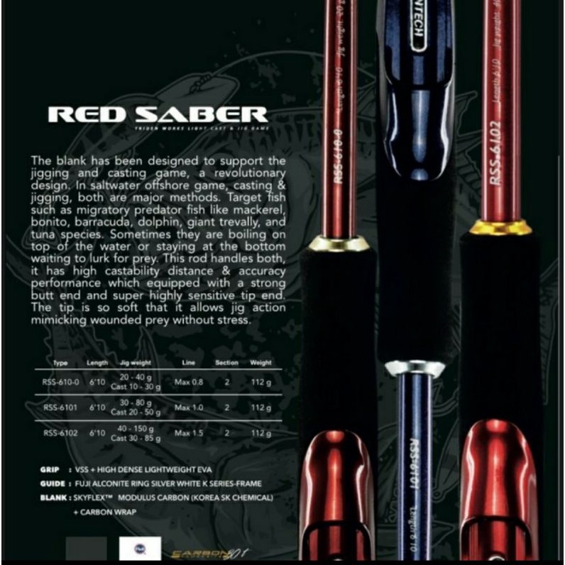 Jual Joran Tridentech Red Saber Light Cast & Jig Game RSS610 | Shopee Indonesia
