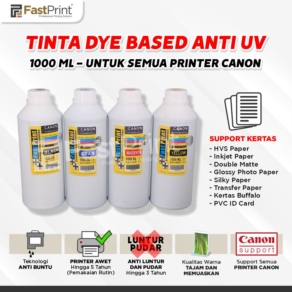 Jual Tinta Dye Based Anti UV 1000ML Printer Canon 1 Set 4Warna | Shopee ...