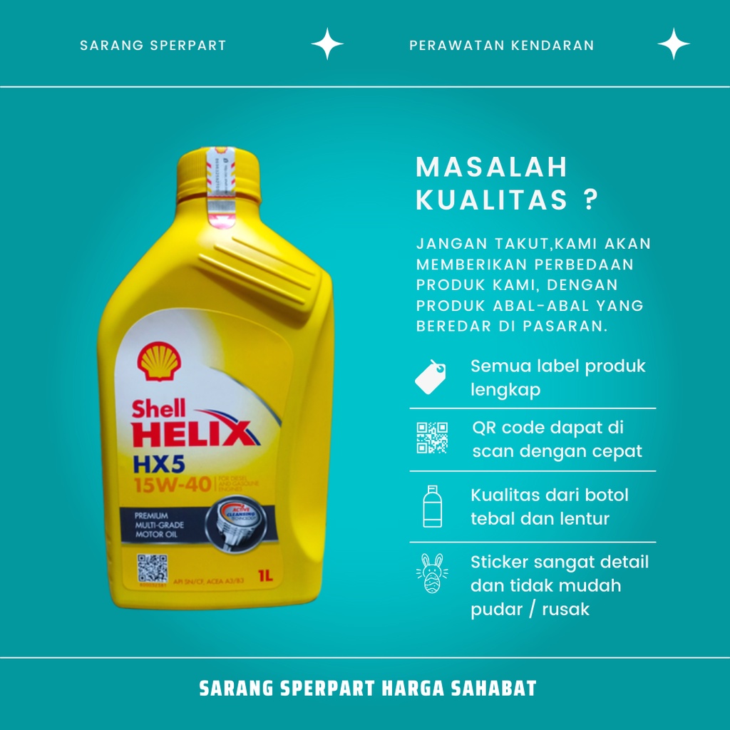 Jual oli pelumas motor SHELL HELIX HX5 15W-40 1L untuk motor 4 tak ...
