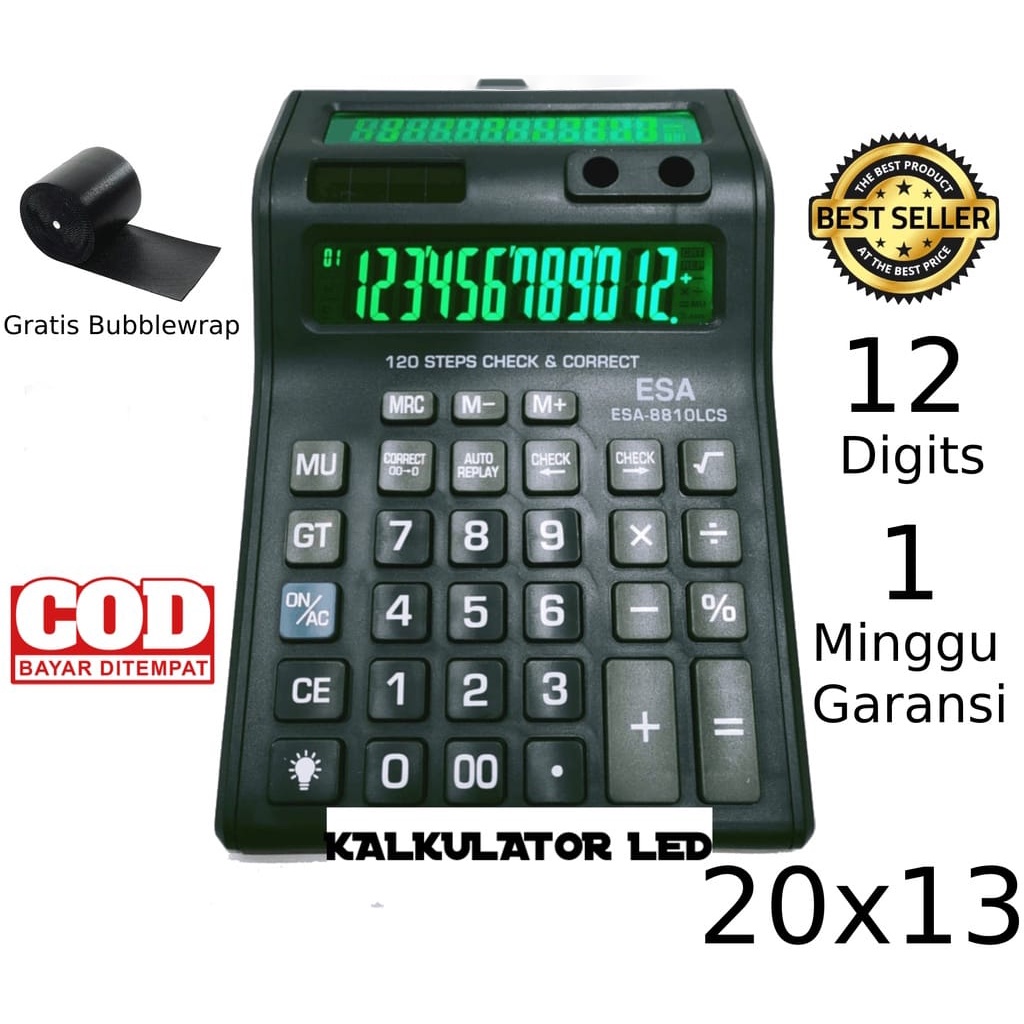 Jual Kalkulator Digital LED 2 Layar 12 Digit ESA - Kalkulator Check / Calculator Dagang Besar ...