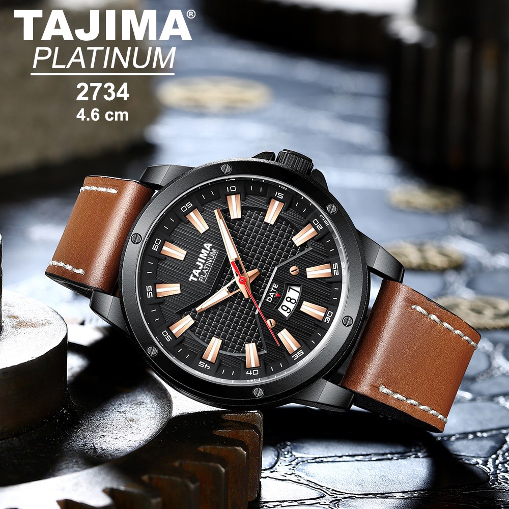 Jual TAJIMA Jam Tangan Pria Analog Platinum 2734 Leather Kulit Original ...