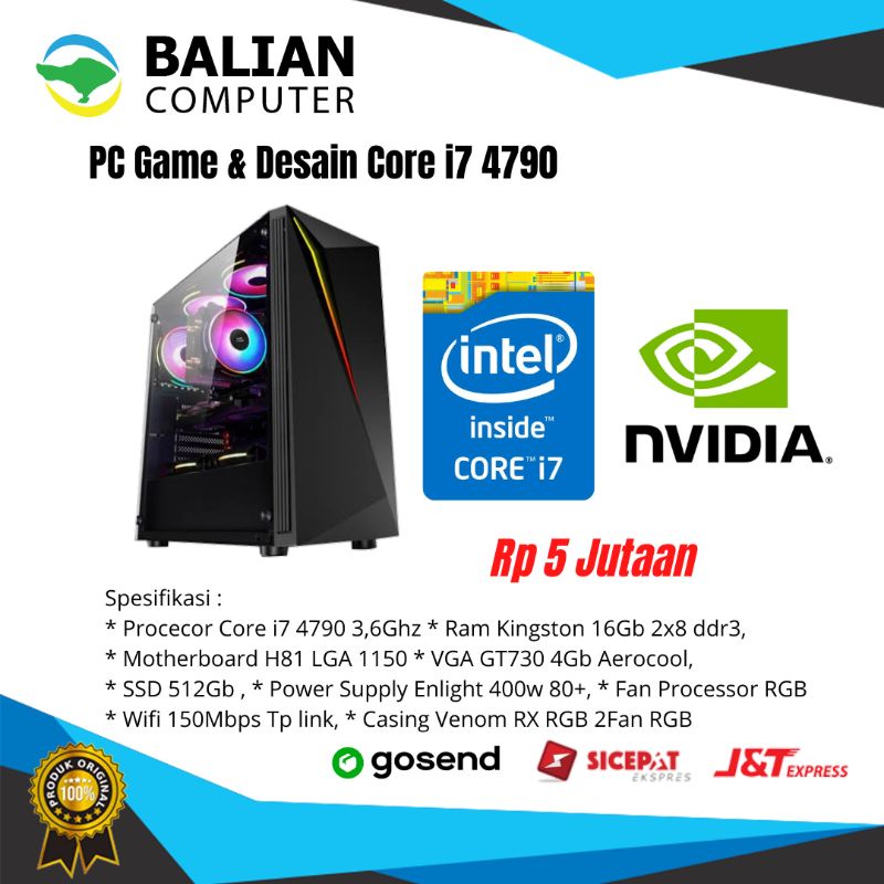 Jual Komputer / CPU Rakitan Gaming Core i7 Ram 16Gb, ssd 512Gb, vga Nvidia gt730 4gb siap pakai ...