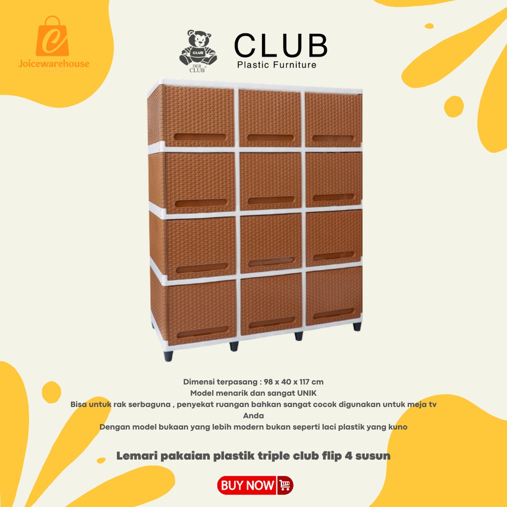 Jual Lemari pakaian plastik triple club flip 4 susun | Shopee Indonesia