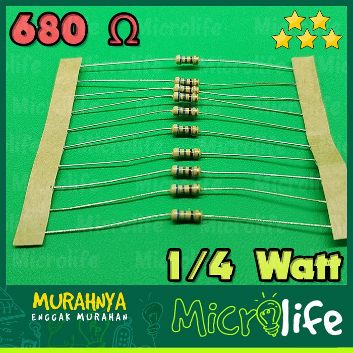 Jual RESISTOR 680 OHM 5% 1/4 WATT CARBON FILM RESISTOR x10 | Shopee ...