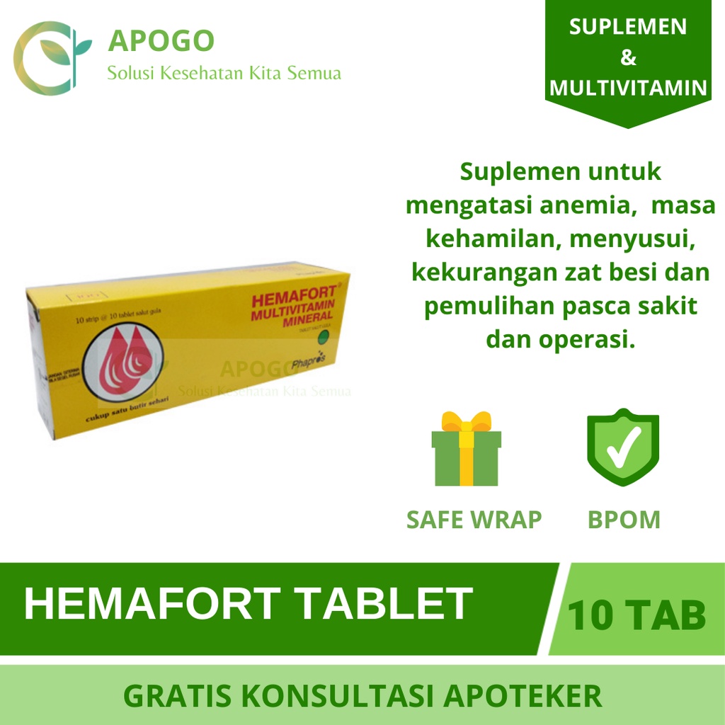 Jual HEMAFORT SUPLEMEN PENAMBAH DARAH 1 STRIP ISI 10 TABLET | Shopee ...