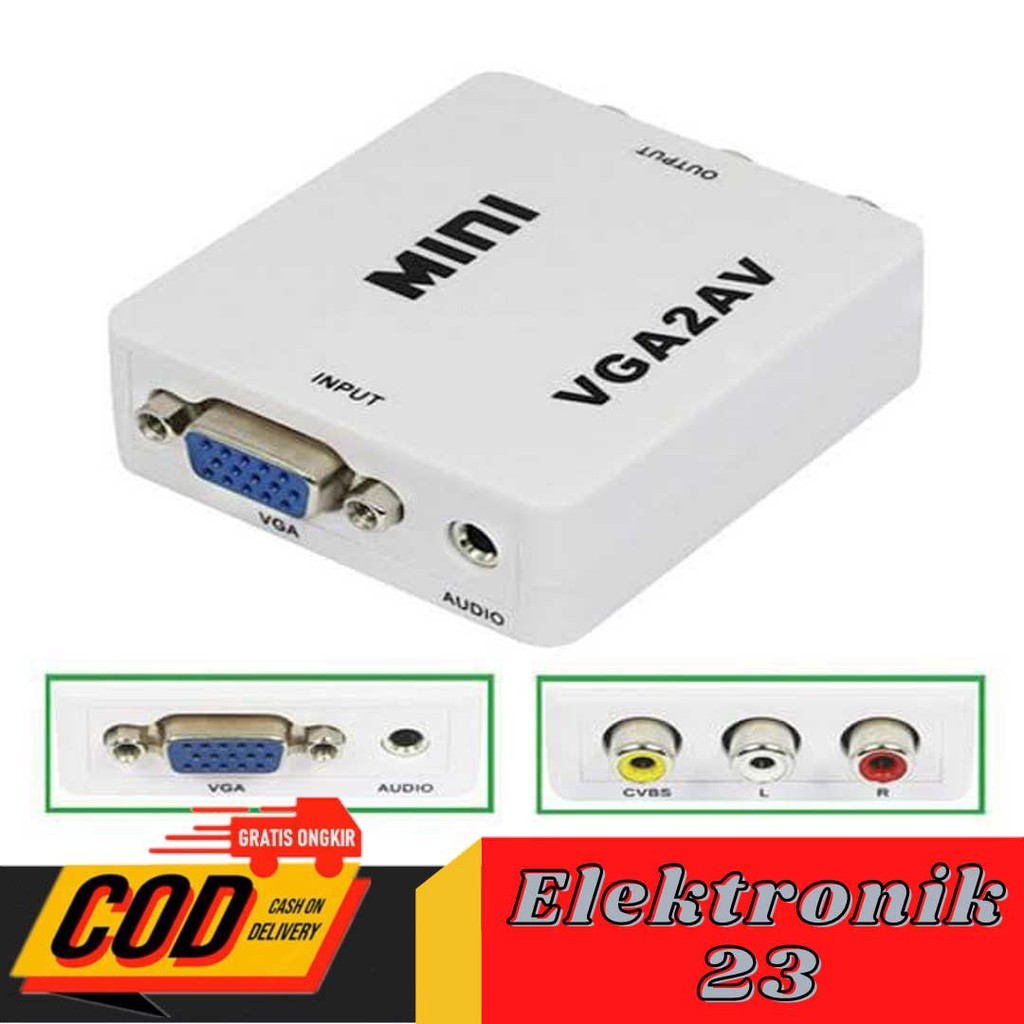 Jual VGA2AV | CONVERTER VGA FEMALE TO AV FEMALE `MINI` + KABEL USB 5 ...