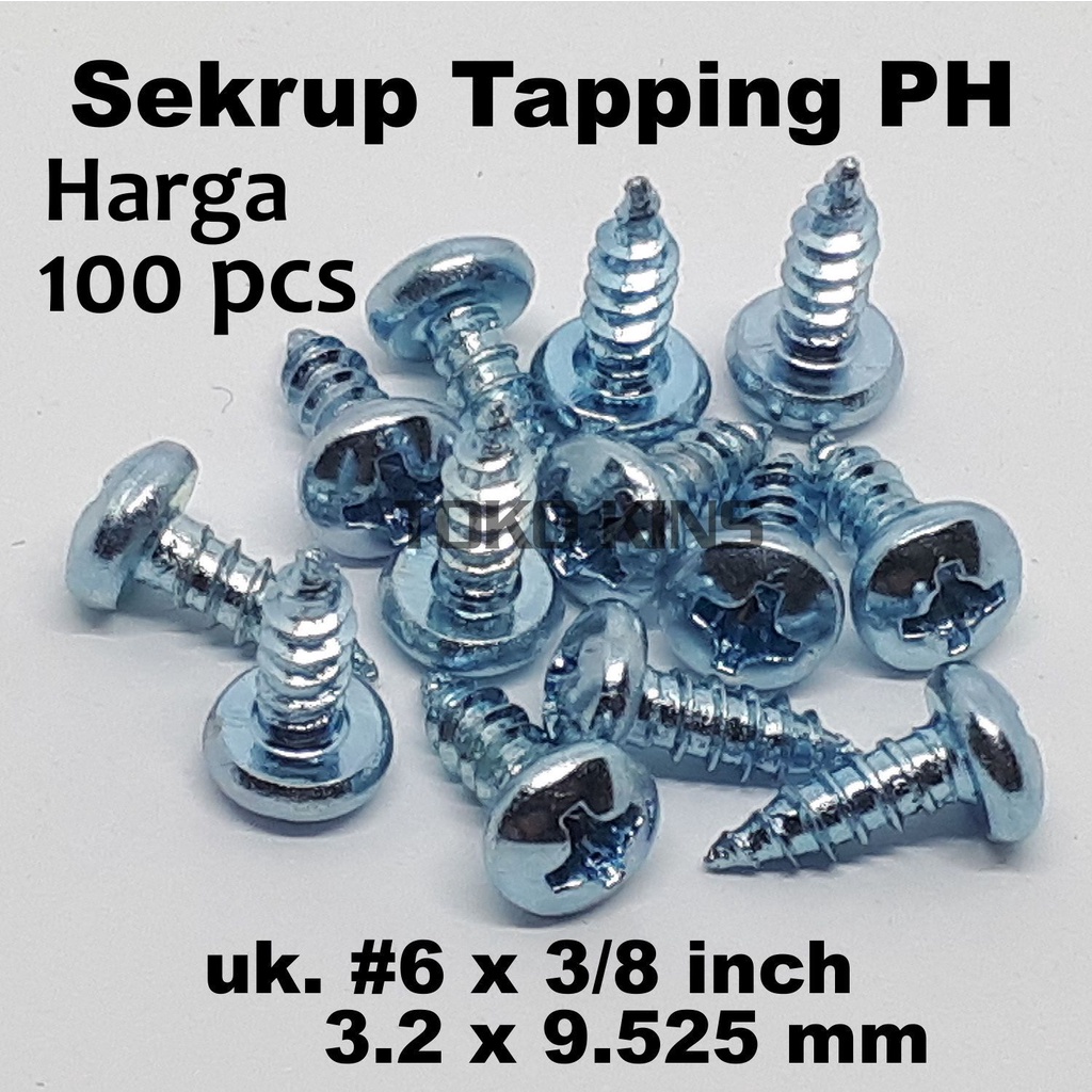 Jual Sekrup PH 6 x 3/8 " per 100 pcs Tapping PAB Skrup 3 x 9 mm obeng ...