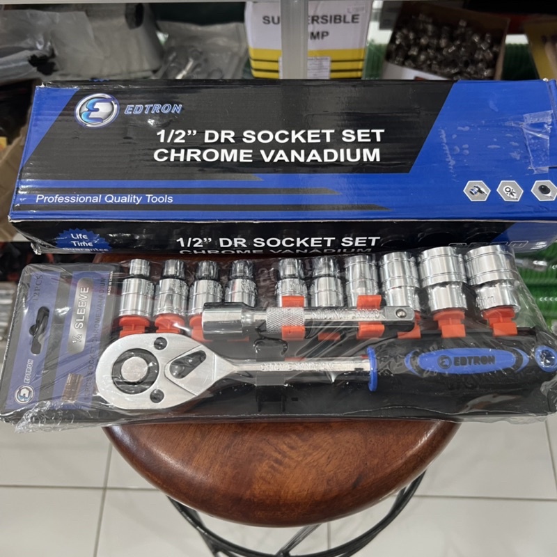 Jual Kunci sok set 12 pcs 1/2” edtron kunci socket ratchet shock set ...
