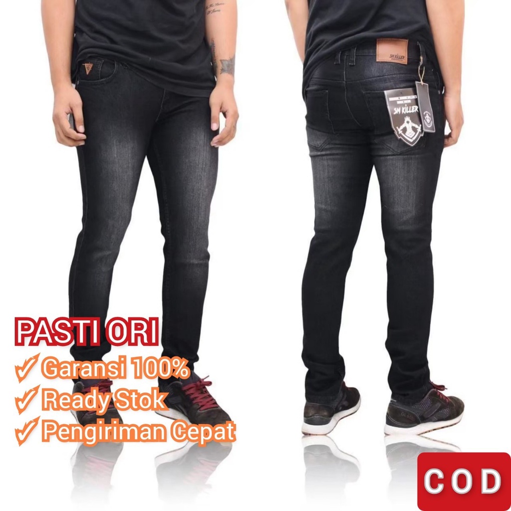 Jual SM KILLER Seri 012 Celana Panjang Jeans Slim Fit pria Hitam Scrup ...