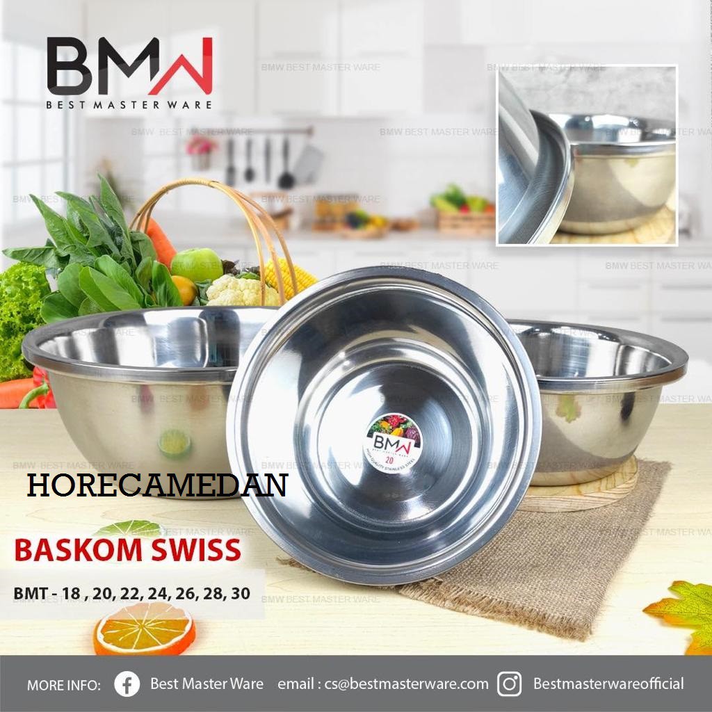 Jual Baskom Stainless Murah / Mixing Bowls Swiss BMW bibir 22cm 24cm ...