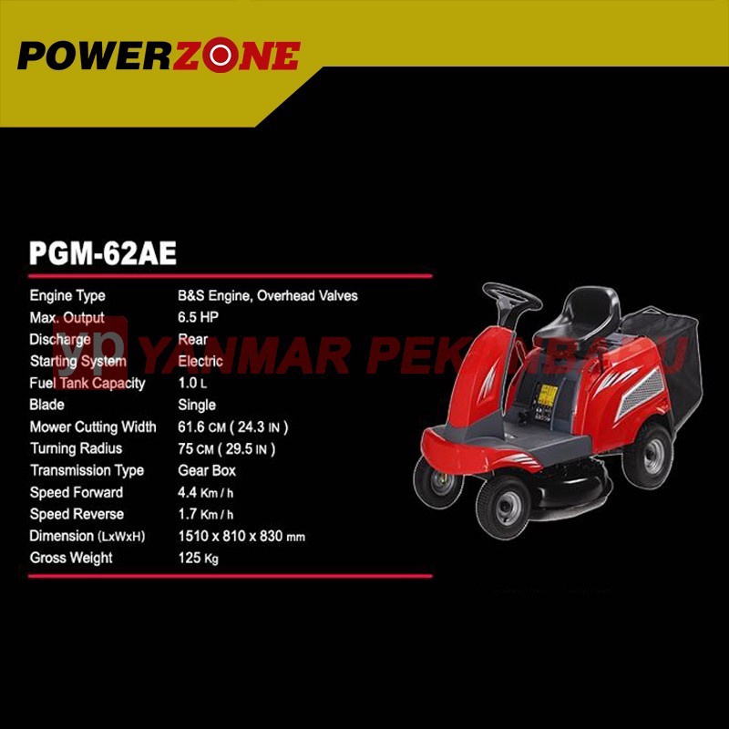 Jual Mesin Potong Rumput Mobil / Lawn Mover Tractor PGM 62 AE POWERZONE ...