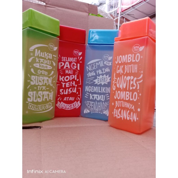 Jual BOTOL AIR MINUM MODEL KOTAK PLASTIK 450ML GAMBAR KATA QUOTES LUCU ...