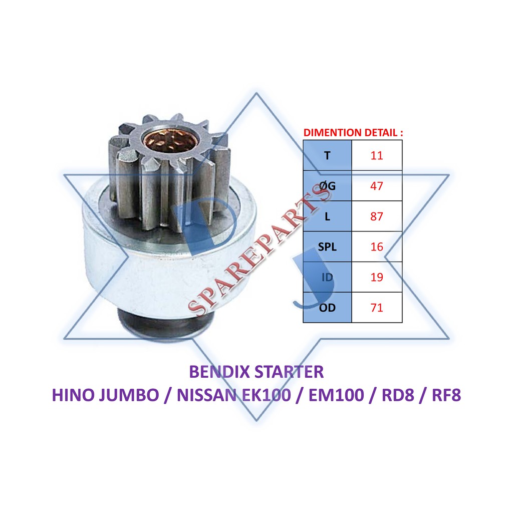 Jual BENDIX STARTER HINO JUMBO NISSAN EK100 EM100 RD8 RF8 | Shopee ...